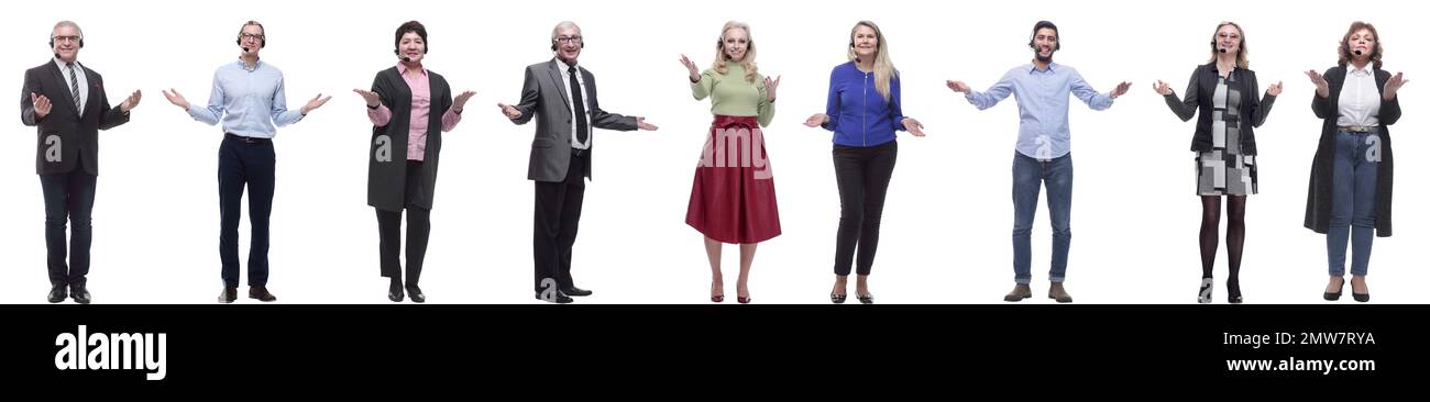 group of business people with microphone isolated Stock Photo - Alamy