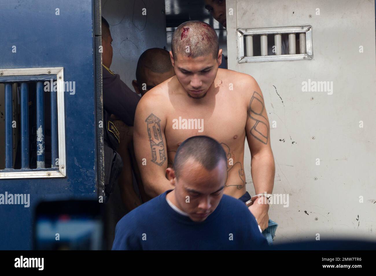 A member of the Barrio 18 gang, who participated the recent prison riot ...