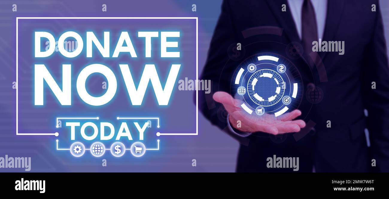 Text caption presenting Donate Now. Business concept to give something ...