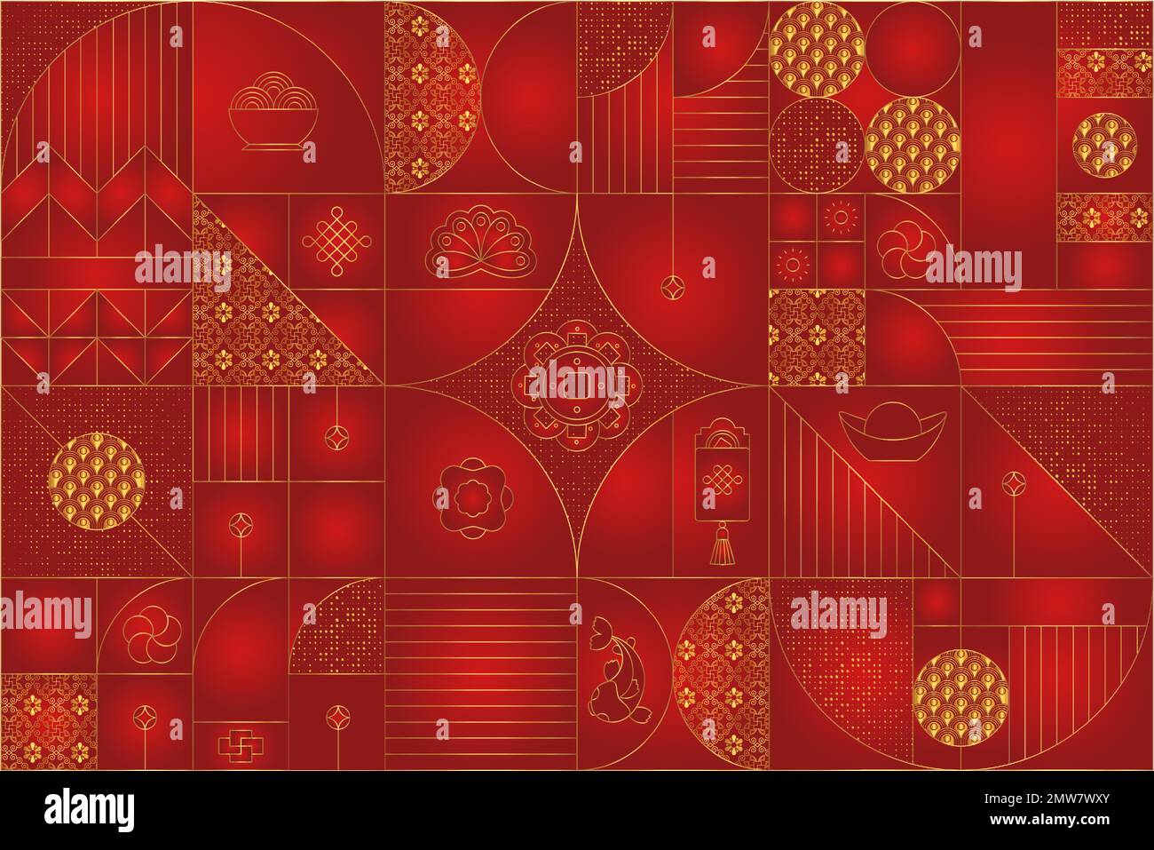 Geometric chinese pattern. Red golden asian luxury ornament Stock ...