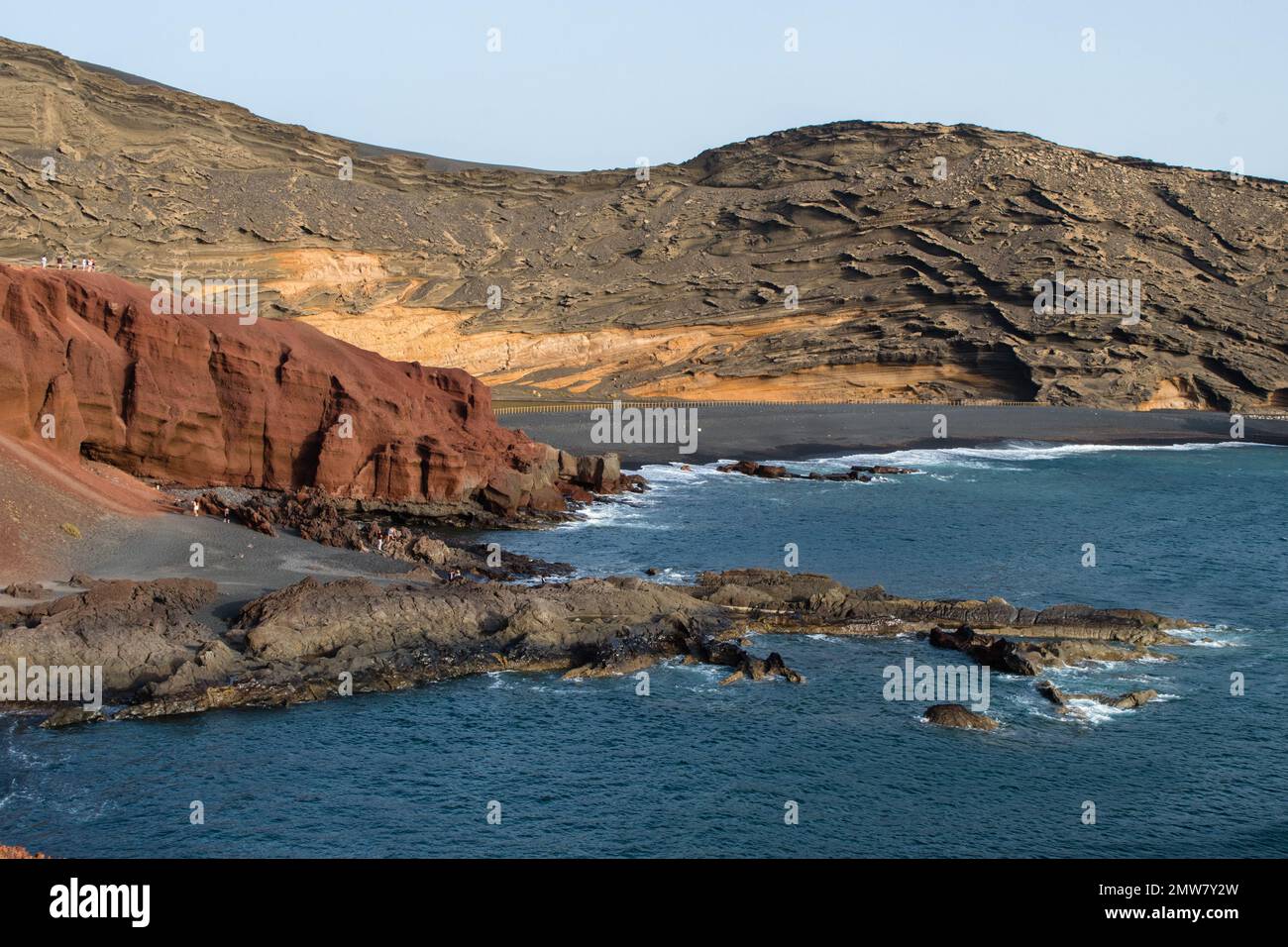 View of famous green lake at Charco de los Clicos, Lanzarote, Canary ...
