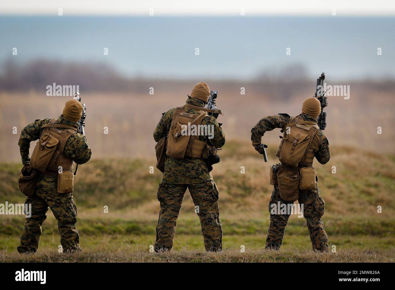 US Marines practice on the Black Sea shore during training at the Capu ...