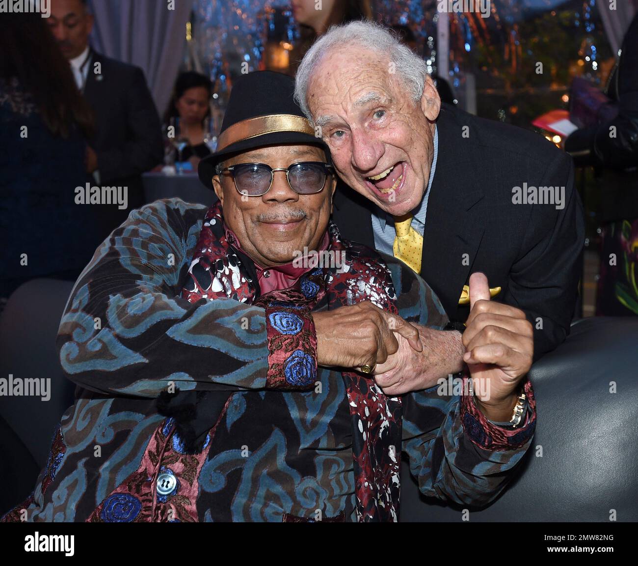 Quincy Jones, left, and Mel Brooks attend Backstage at the Geffen Gala ...