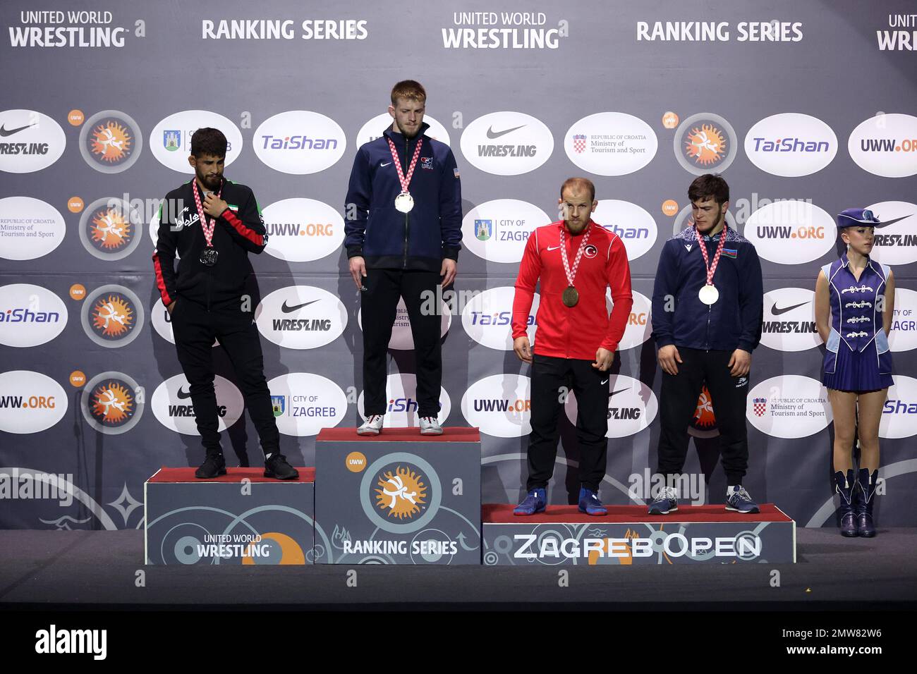 ZAGREB, CROATIA – FEBRUARY 01: Silver medal Yones Aliakbar Emamichoghaei of Iran, Gold Medal ...