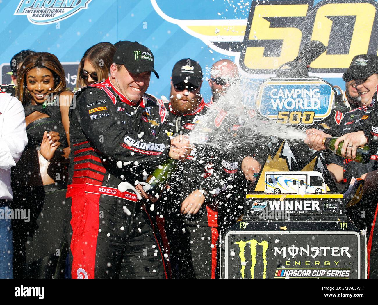 Ryan Newman celebrates in victory lane after winning the NASCAR Cup ...