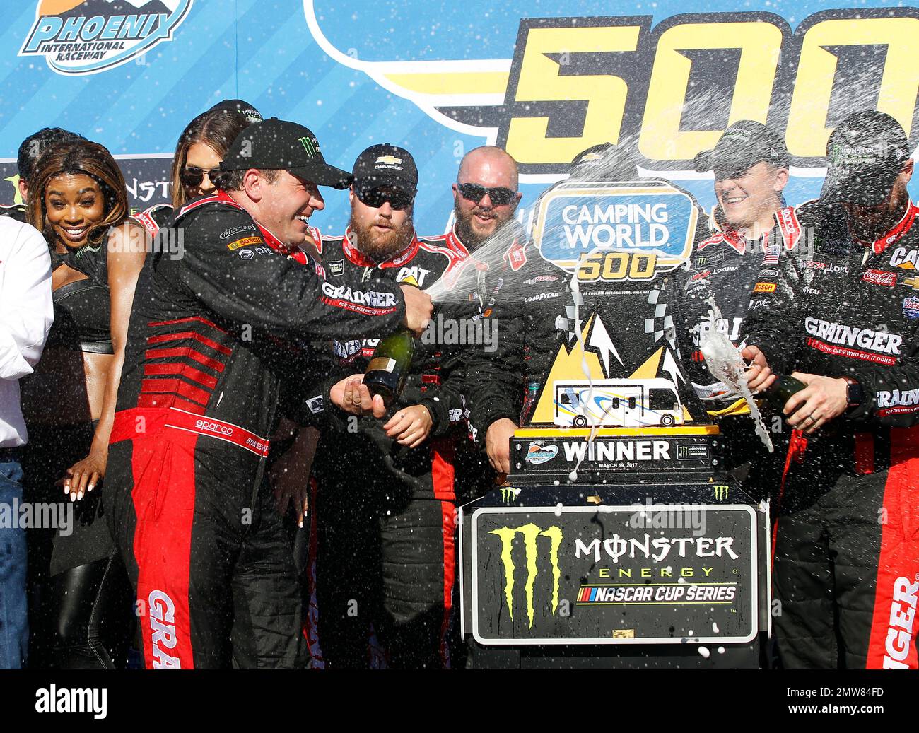 Ryan Newman, left, celebrates with his crew in Victory Lane after ...