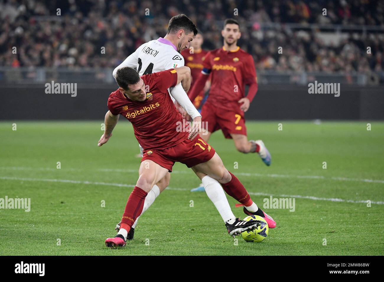 Roma, Italy. 01st Feb, 2023. Andrea Belotti of AS Roma and Alex Ferrari ...