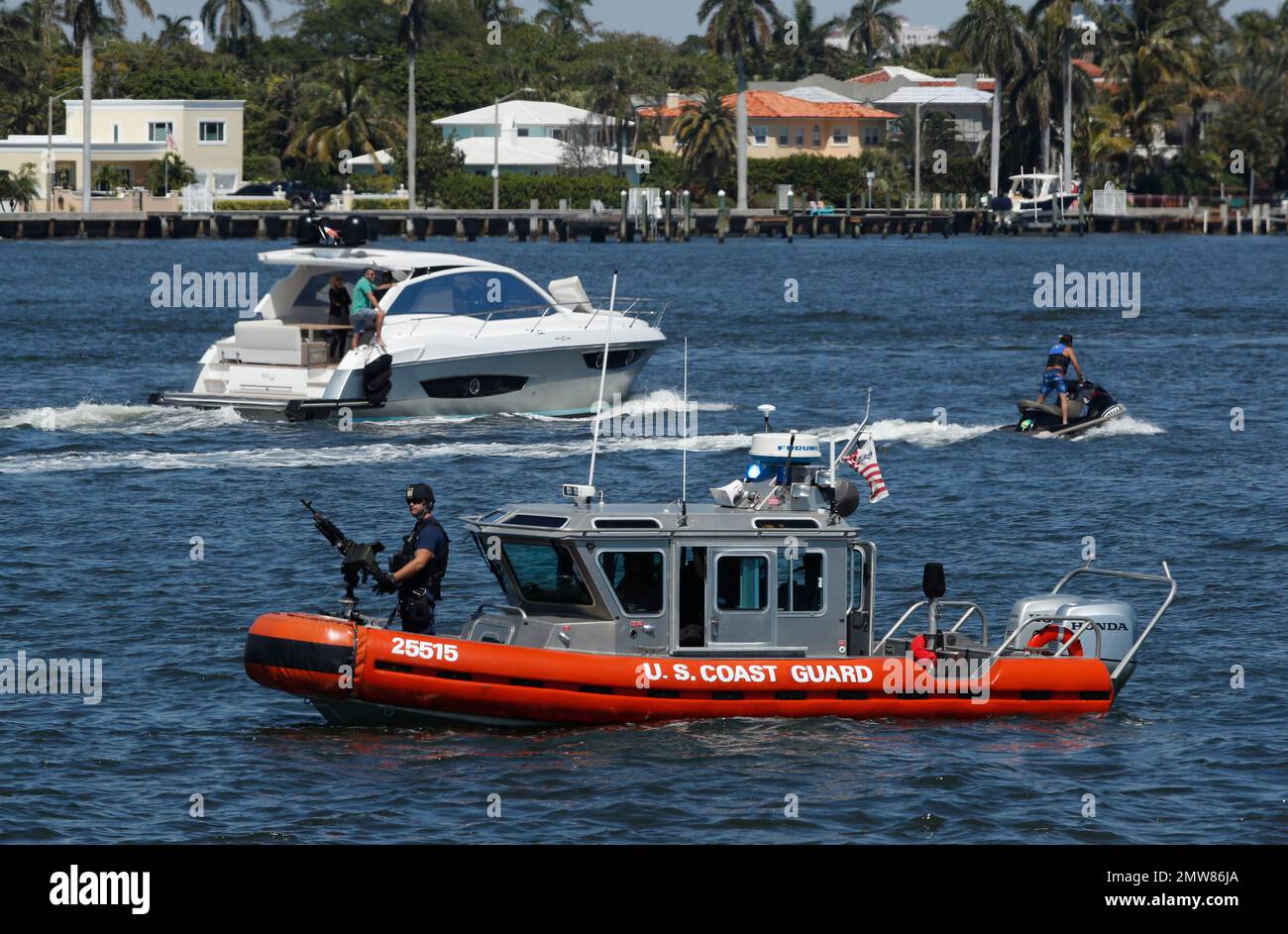 U.S. Coast Guard patrol, watch Lake Worth Lagoon as President Donald ...