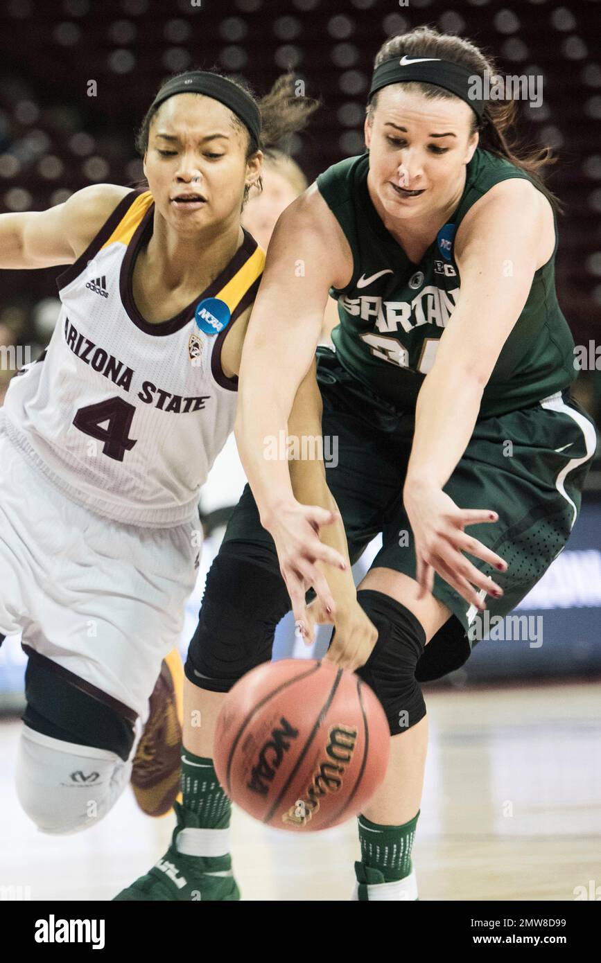 Arizona State guard Kiara Russell (4) battles for a loose ball against ...