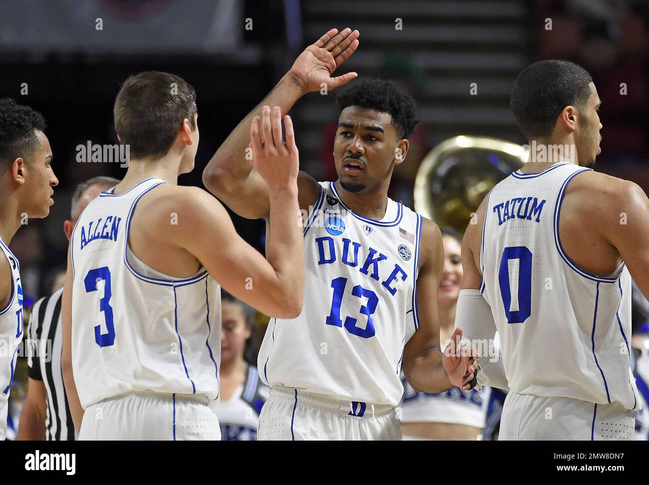 Duke's Matt Jones (13) celebrates with Grayson Allen (3) during the ...