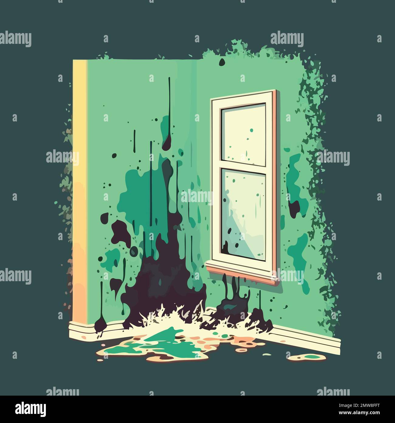 musty wall of contaminated room mold fungus vector illustration Stock ...