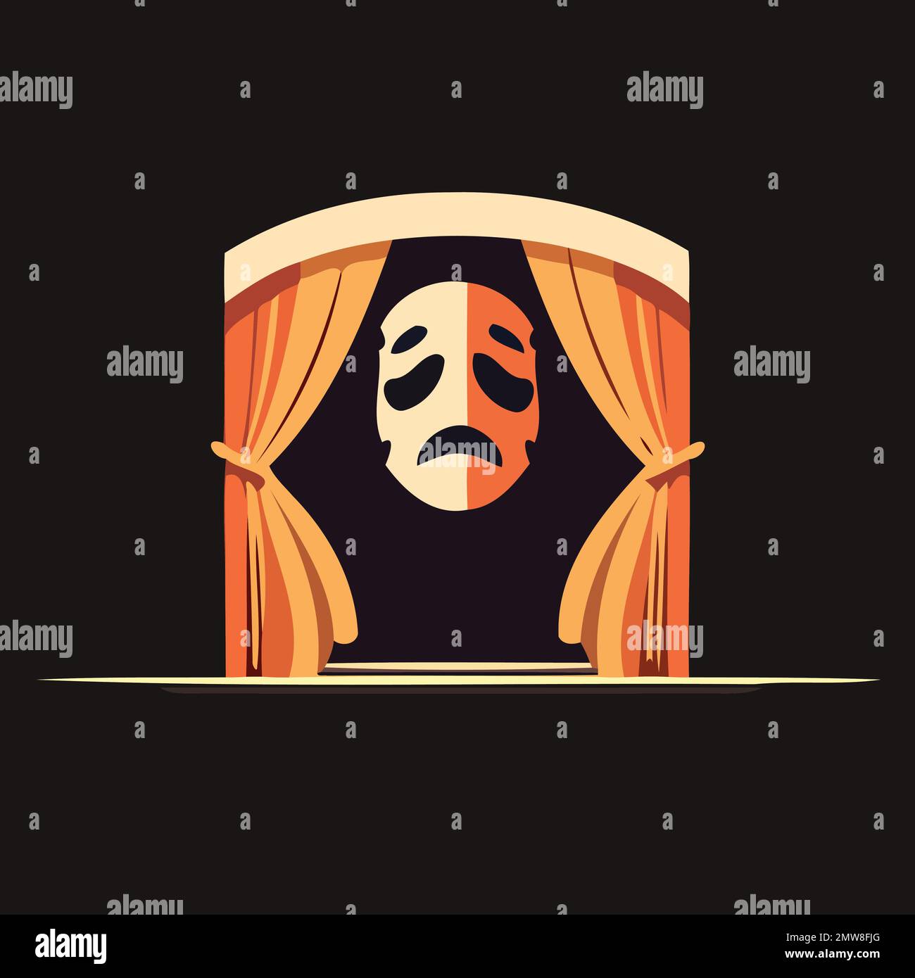 dramatic mask object on theater stage minimalist colorful vector ...