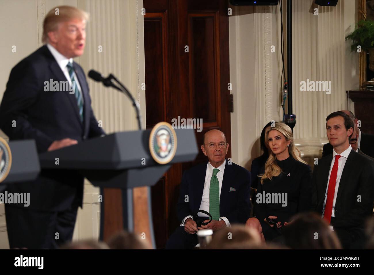 Seated from left, Commerce Secretary Wilbur Ross, Ivanka Trump, the ...