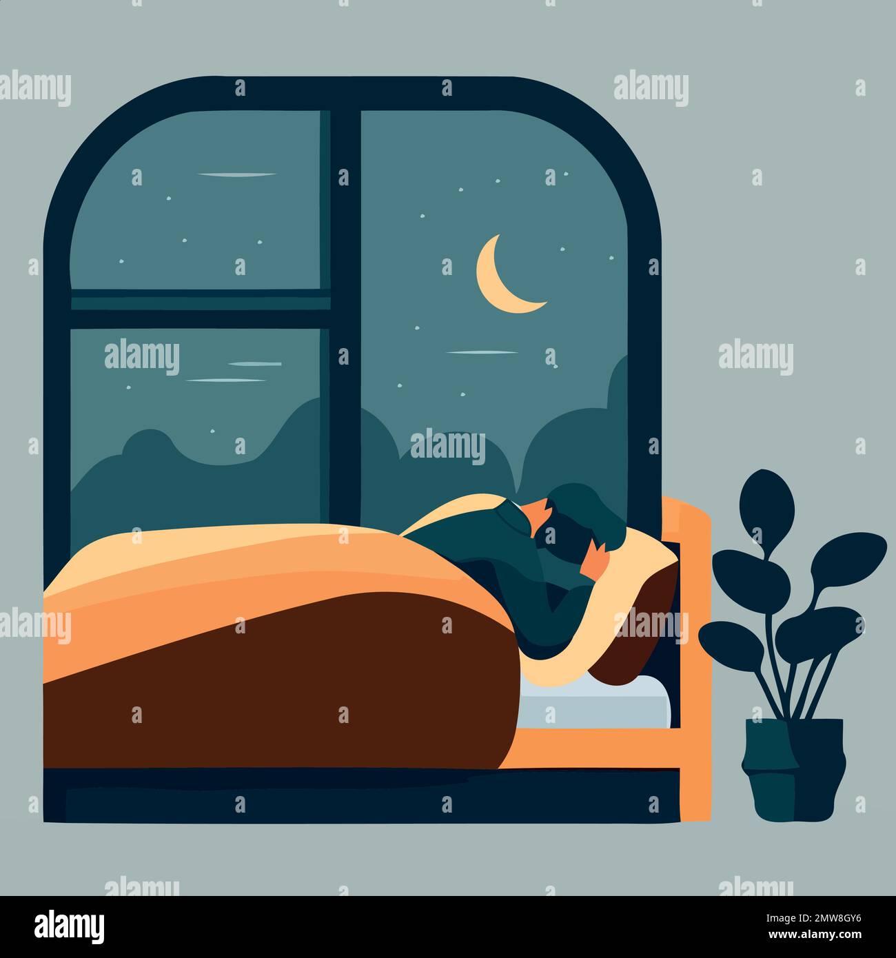 Human character sleeping at night vector illustration to illustrate ...