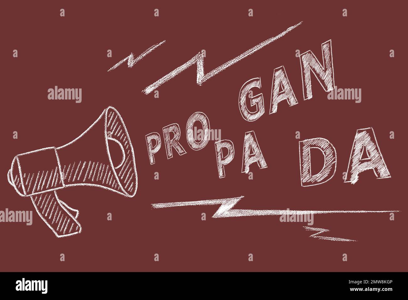 Propaganda and fake news concept. Illustration on red background. A ...