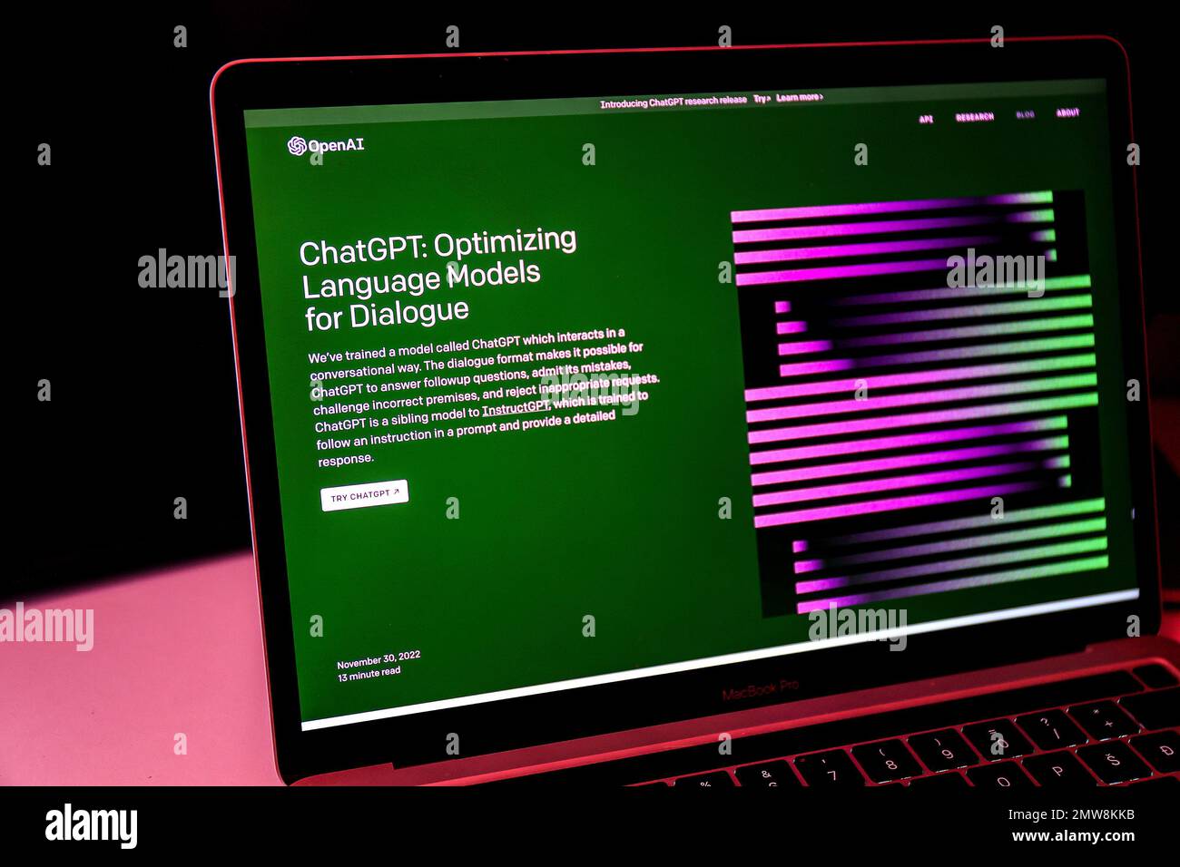 Laptop screen is pictured with ChatGPT, an advanced and free artificial ...