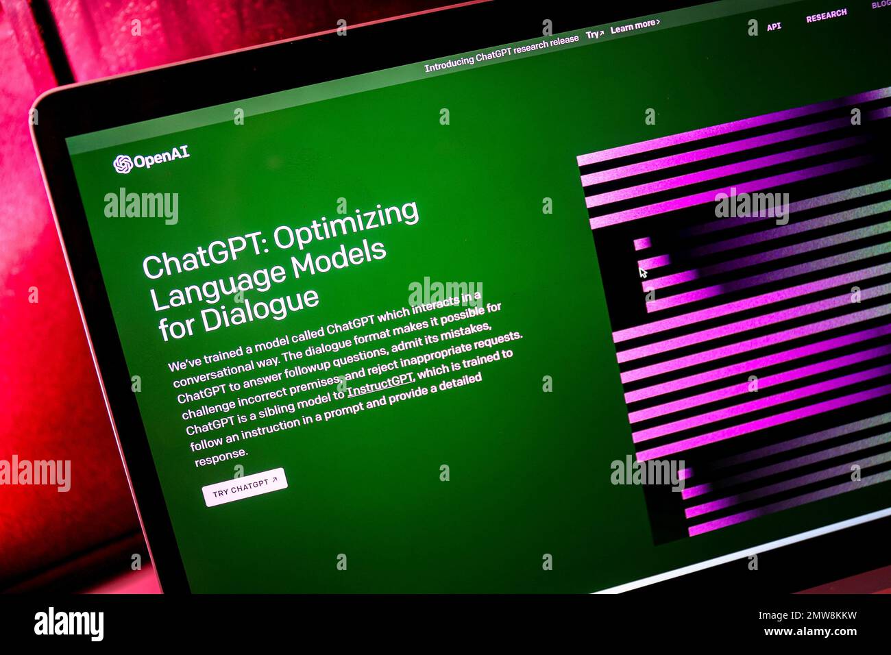 Laptop screen is pictured with ChatGPT, an advanced and free artificial ...