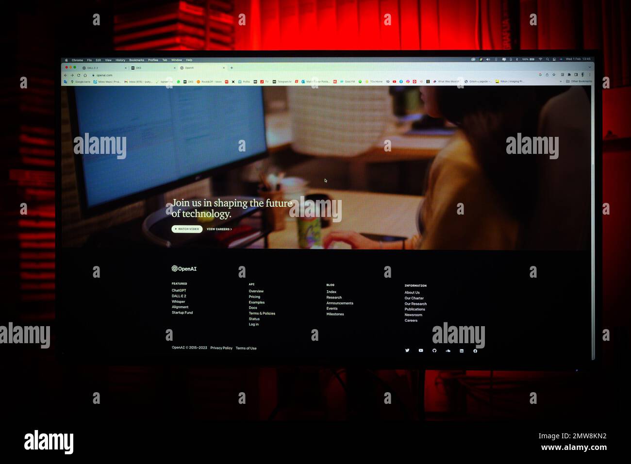 OpenAI web site opened on computer. OpenAI is the company behind the artificial intelligence bot ...