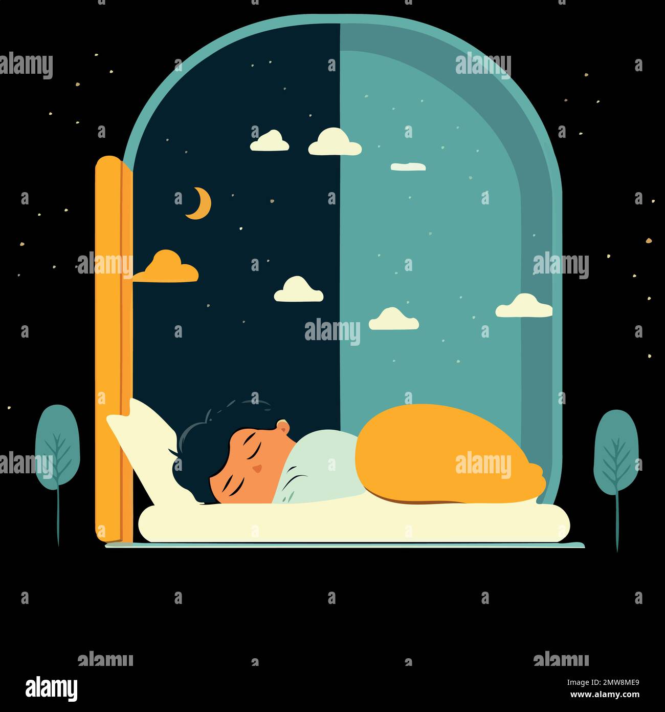 Human character sleeping at night vector illustration to illustrate ...