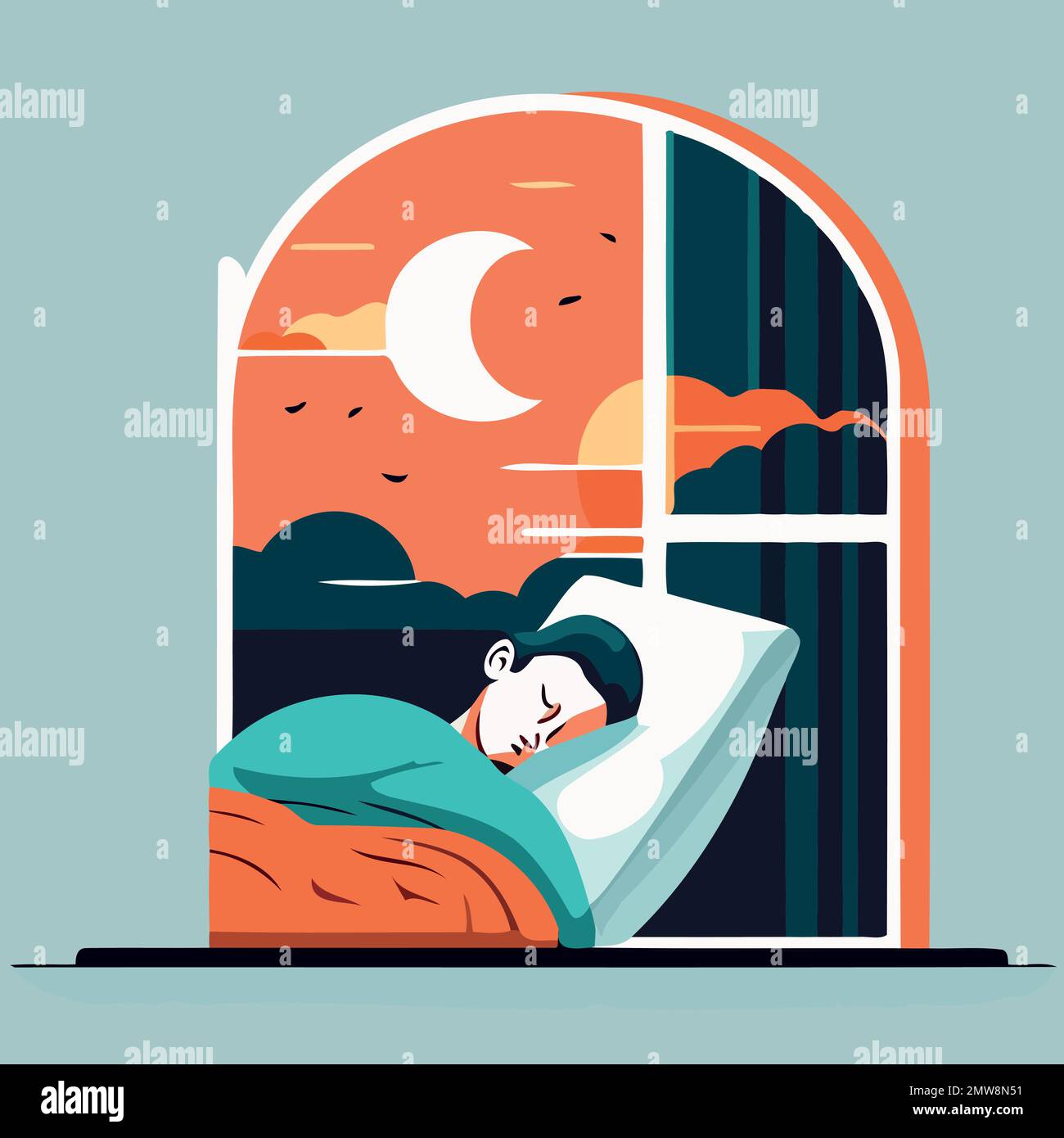 Human character sleeping at night vector illustration to illustrate ...