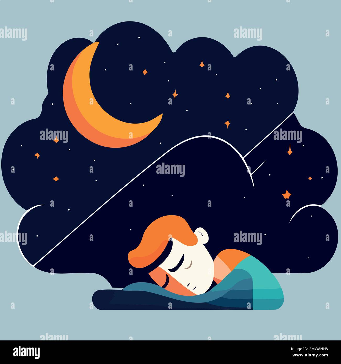 Human character sleeping at night vector illustration to illustrate ...