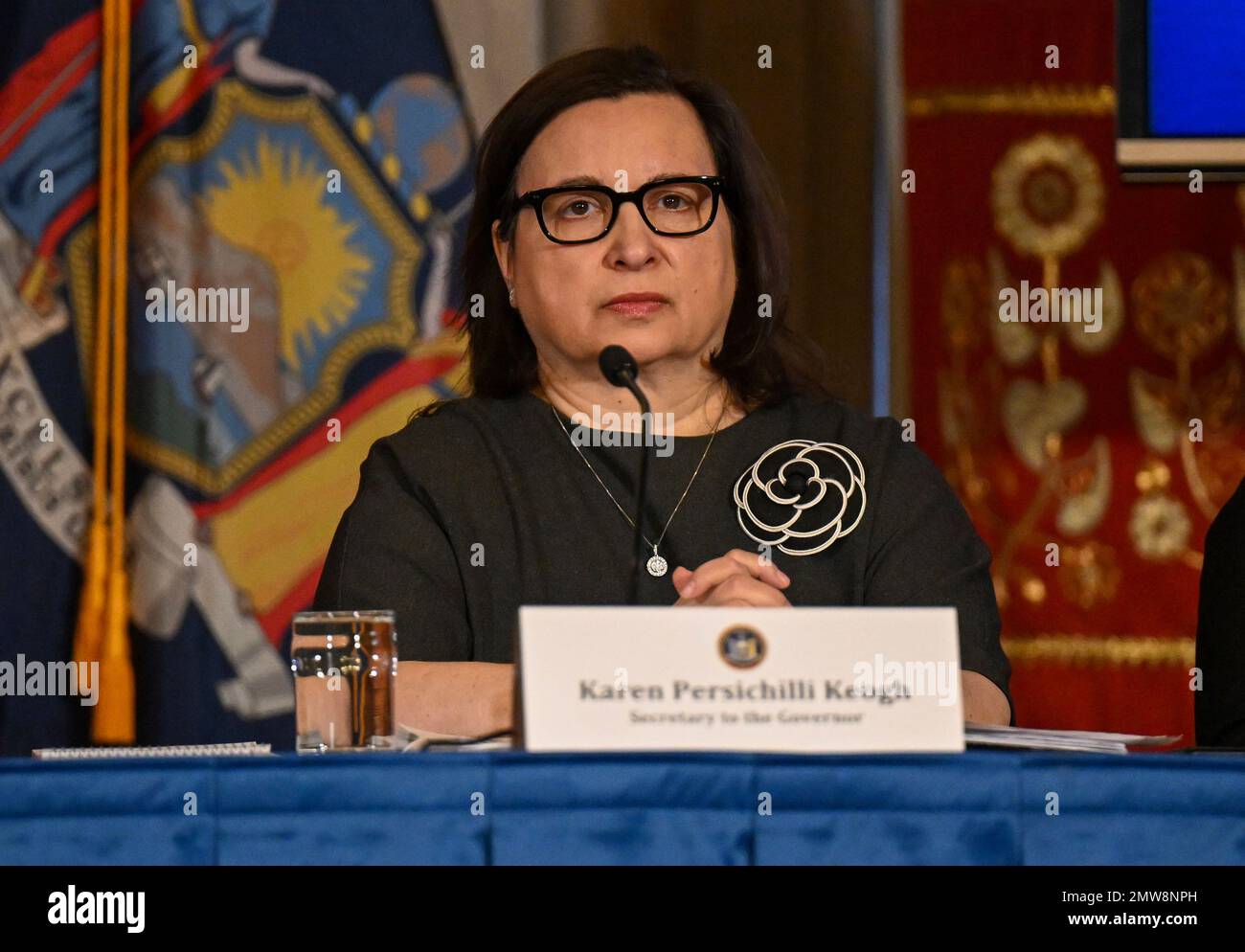 Karen Persichilli Keogh, Secretary to Governor Kathy Hochul listens as ...