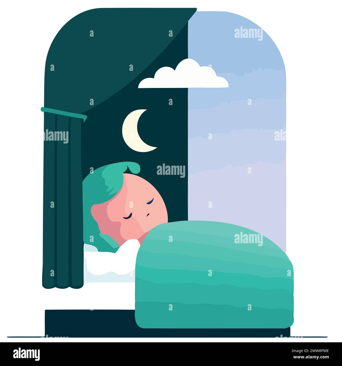Human character sleeping at night vector illustration to illustrate ...