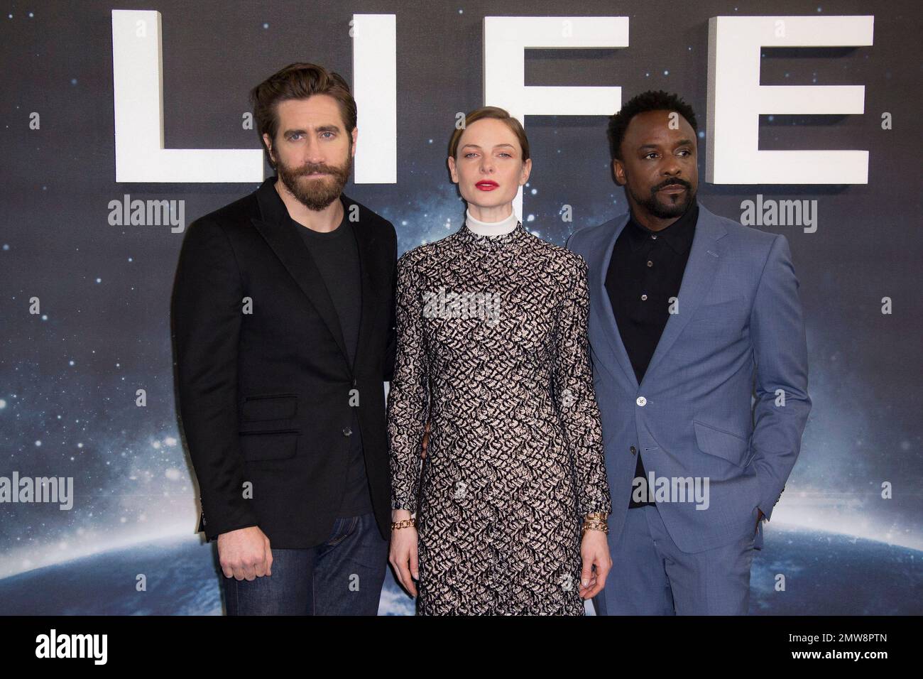 Actors from left, Jake Gyllenhall, Rebecca Ferguson and Ariyon Bakare ...