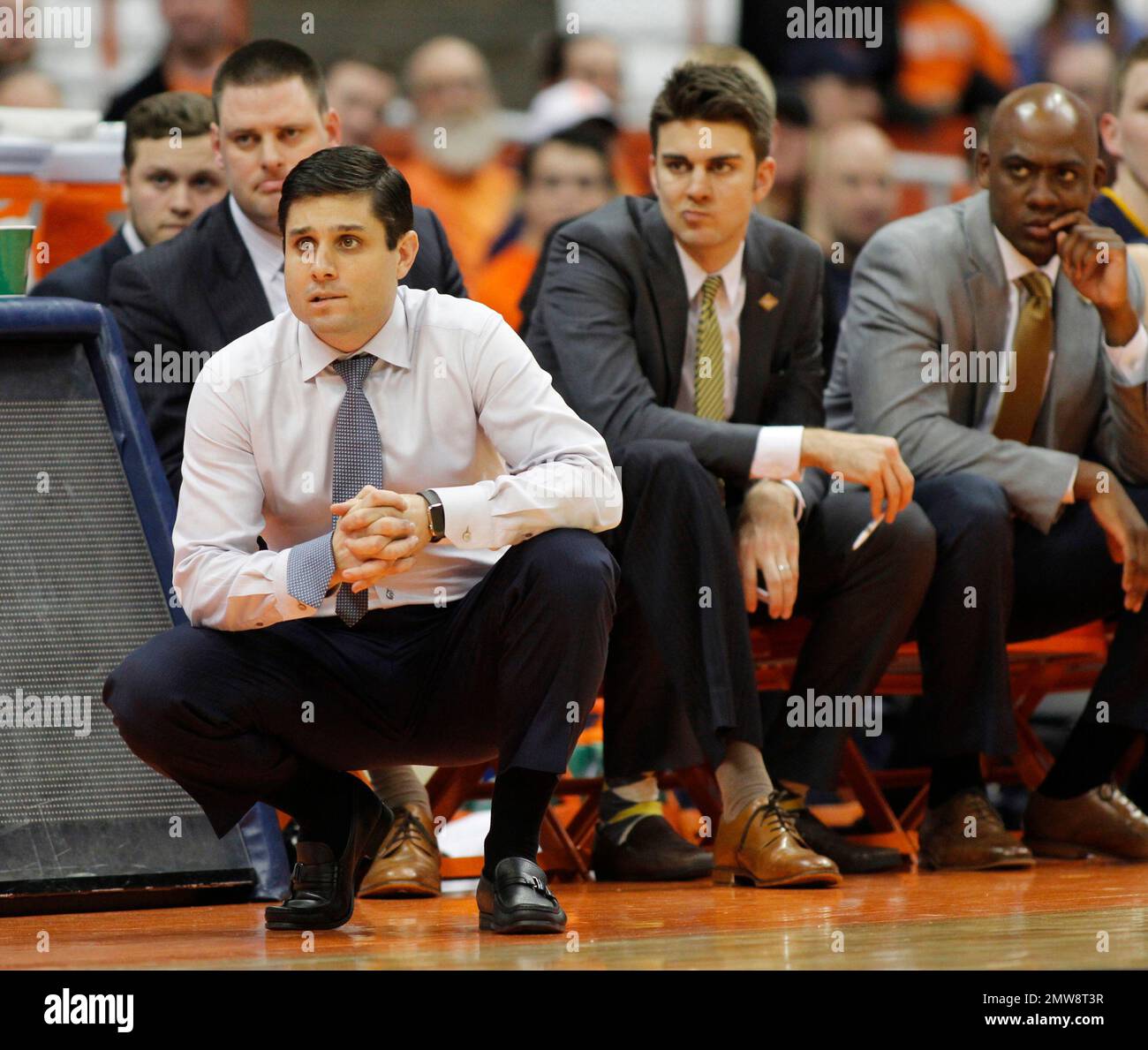 UNC Greensboro head coach Wes Miller watches his players in the second ...