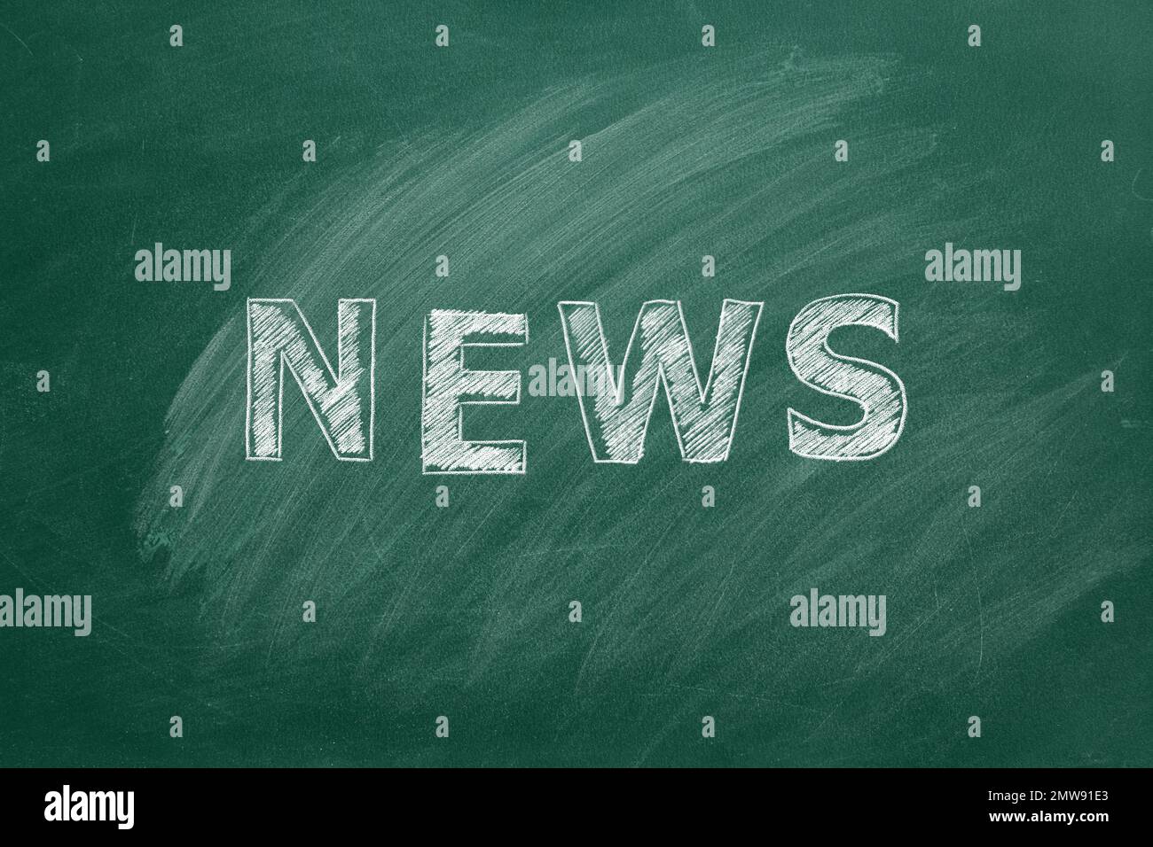 The word NEWS written in chalk on a greenboard. Hand drawn illustration ...