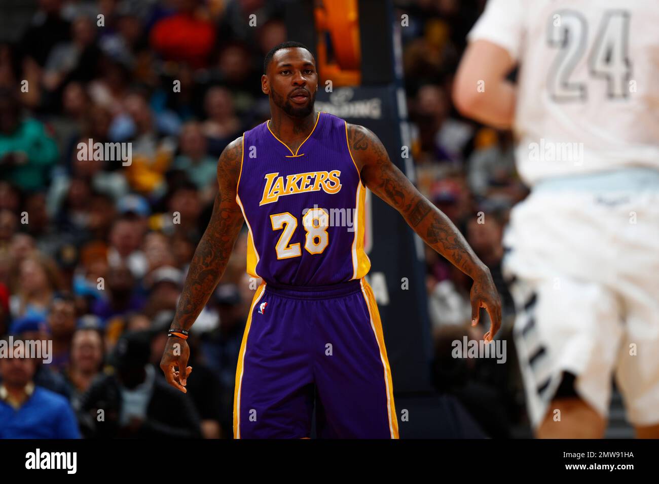 Los Angeles Lakers center Tarik Black (28) in the first half of an NBA ...