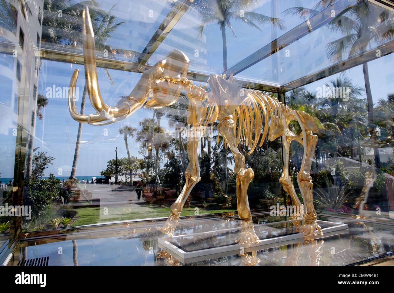 In this Tuesday, Feb. 14, 2017 photo, a mammoth skeleton sculpture by ...