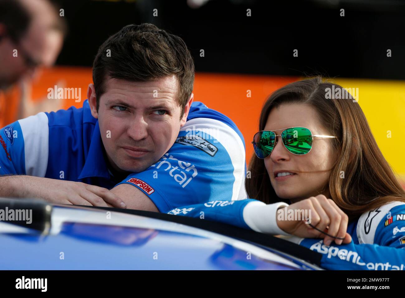 Danica Patrick, right, and a crew member wait by her car during ...