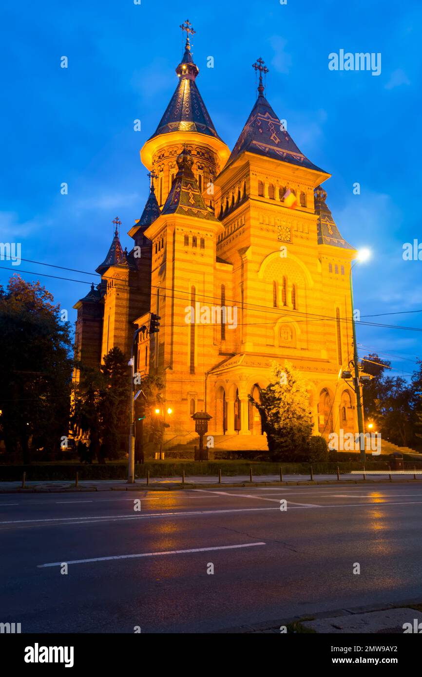 Night view of Orthodox Cathedral, Timisoara Stock Photo - Alamy
