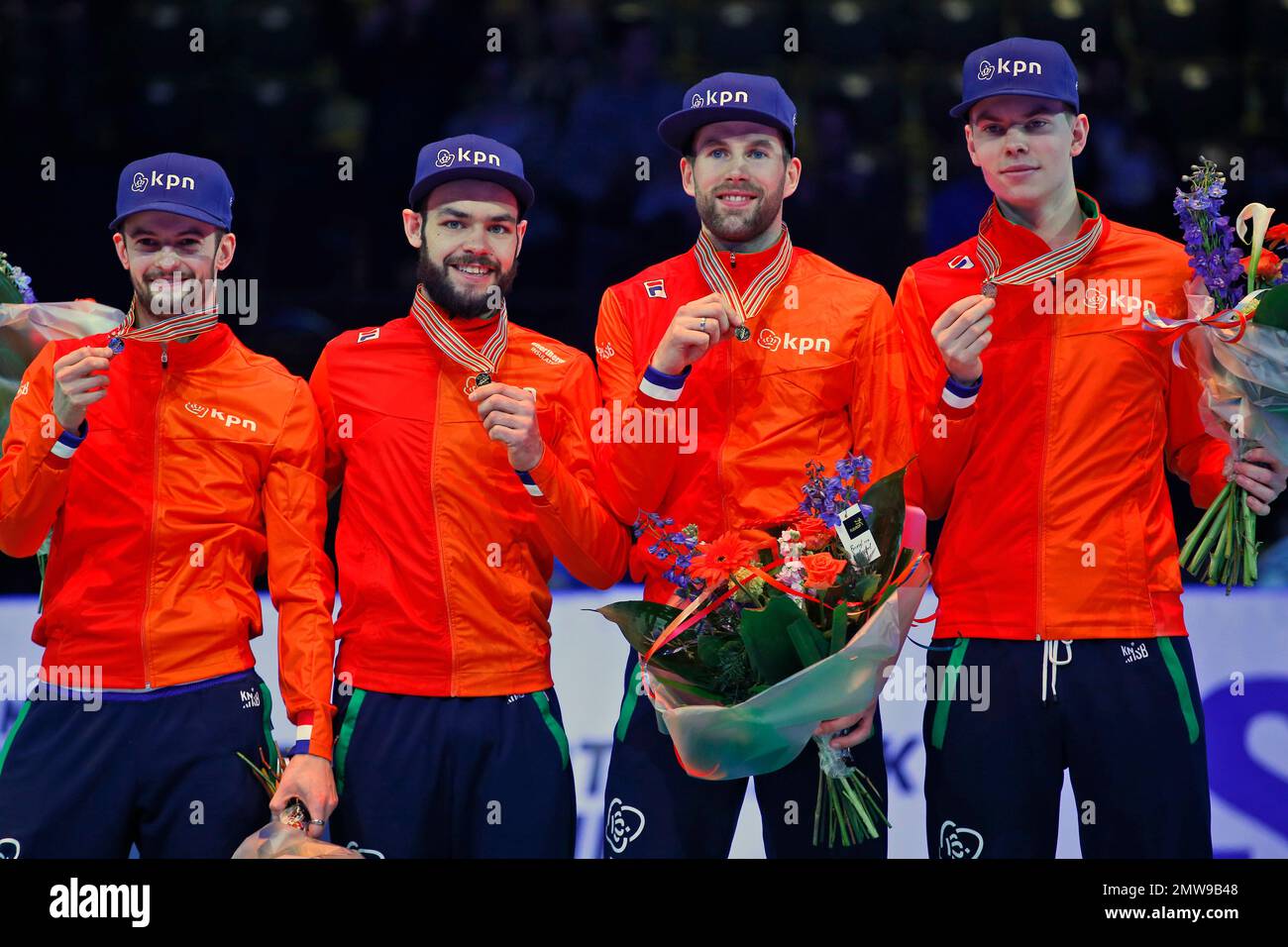 Team Netherlands poses with their medals after the medal ceremony for ...