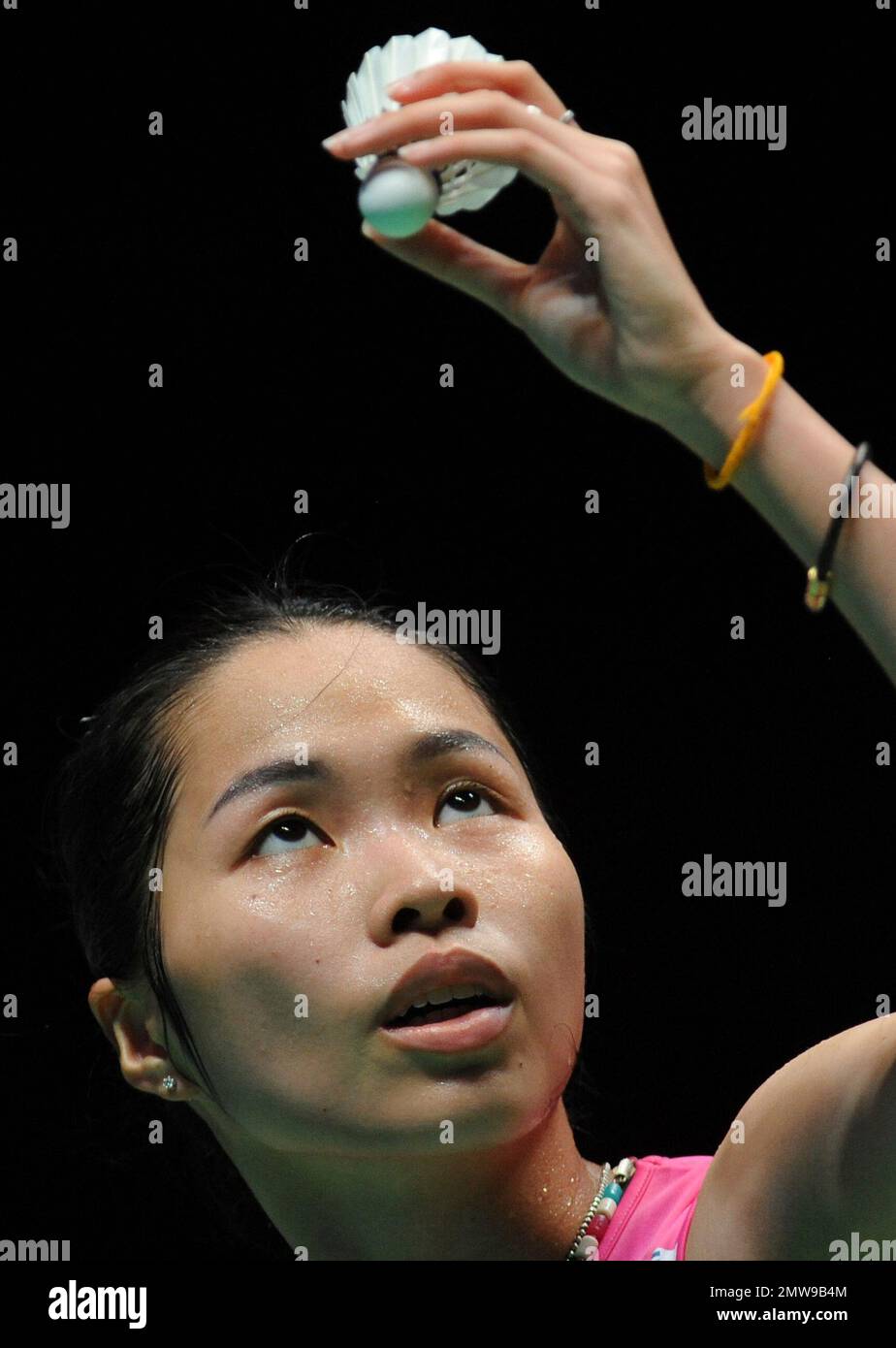 Thailand's Ratchanok Intanon serves to Taiwan's Tai Tzu Ying during the Womens' Final at the All ...