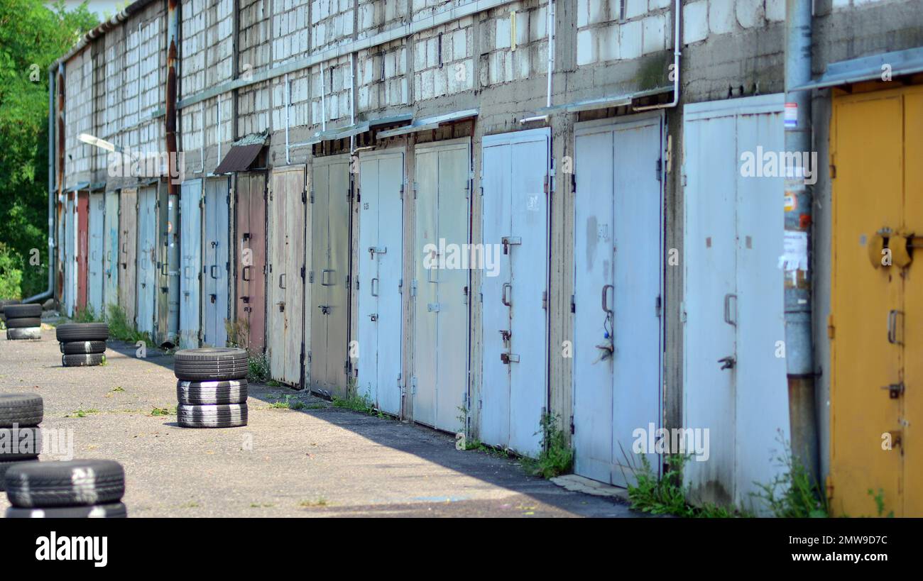 Old private garages for cars Stock Photo - Alamy