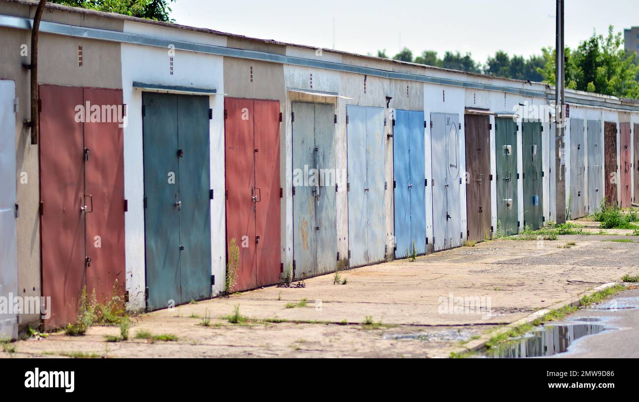 Old private garages for cars Stock Photo - Alamy