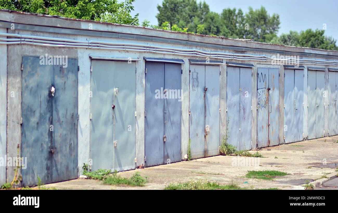 Old private garages for cars Stock Photo - Alamy