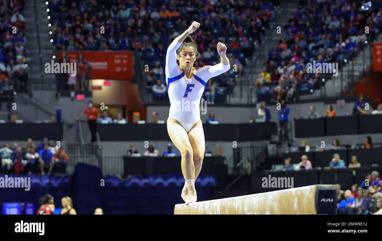 Florida's Victoria Nguyen competes on the beam during an NCAA ...