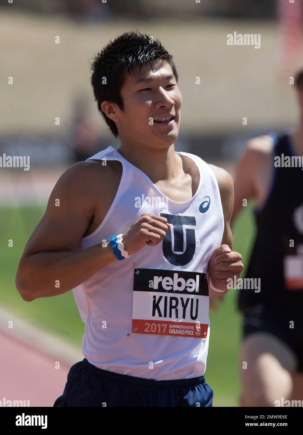 Japan's Yoshihide Kiryu crosses the finish line in the men's 200m at ...