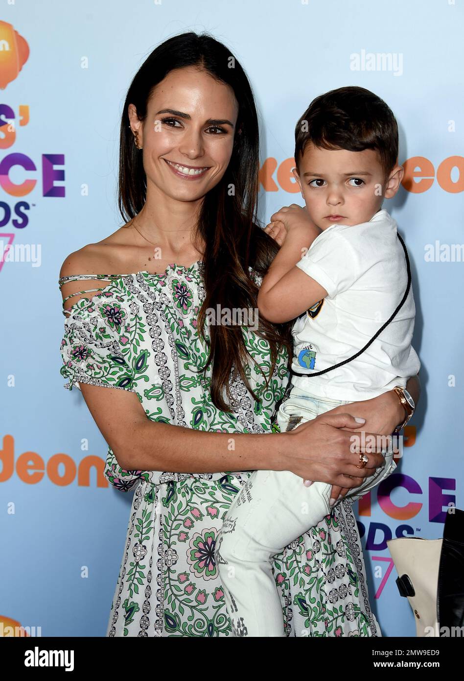 Jordana Brewster and her son Rowan arrive at the Kids' Choice Awards at ...
