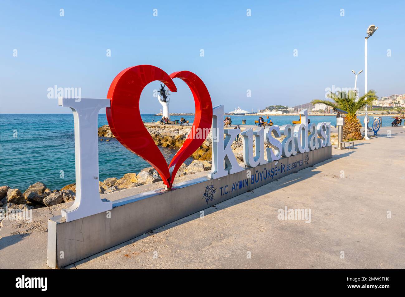 The I Love Kusadasi welcome sign with a heart symbol along the ...