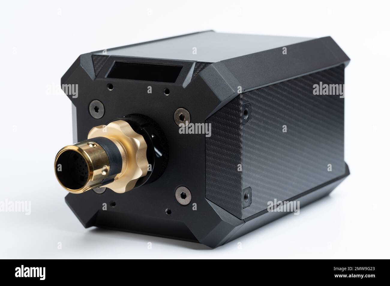 Black electrical motor with shaft in box isolated Stock Photo - Alamy
