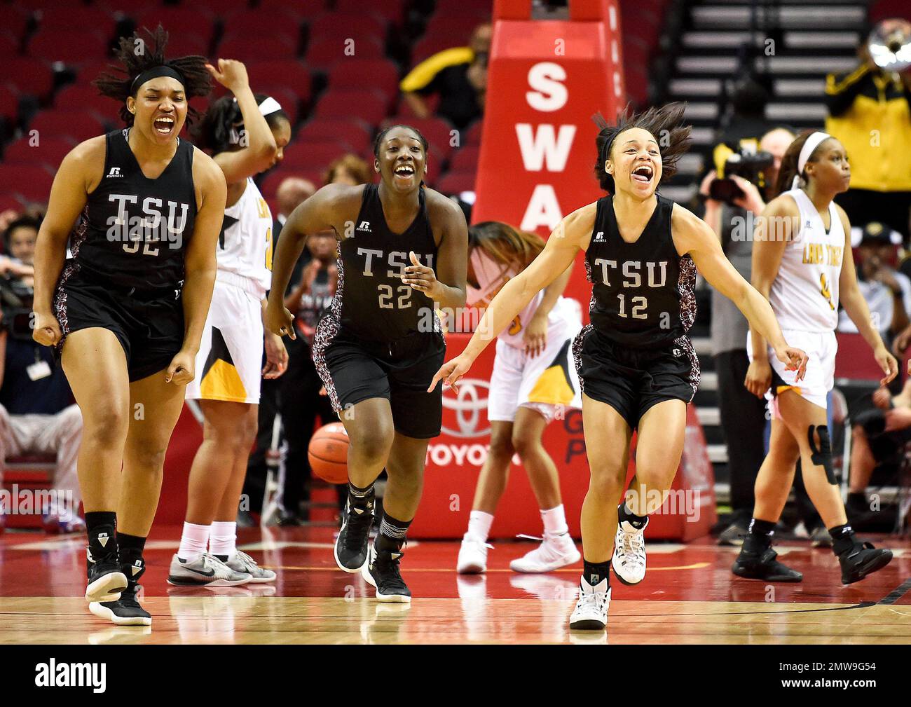 Texas Southern's Chynna Ewing (12), Breasia McElrath (22), and Nycolle ...