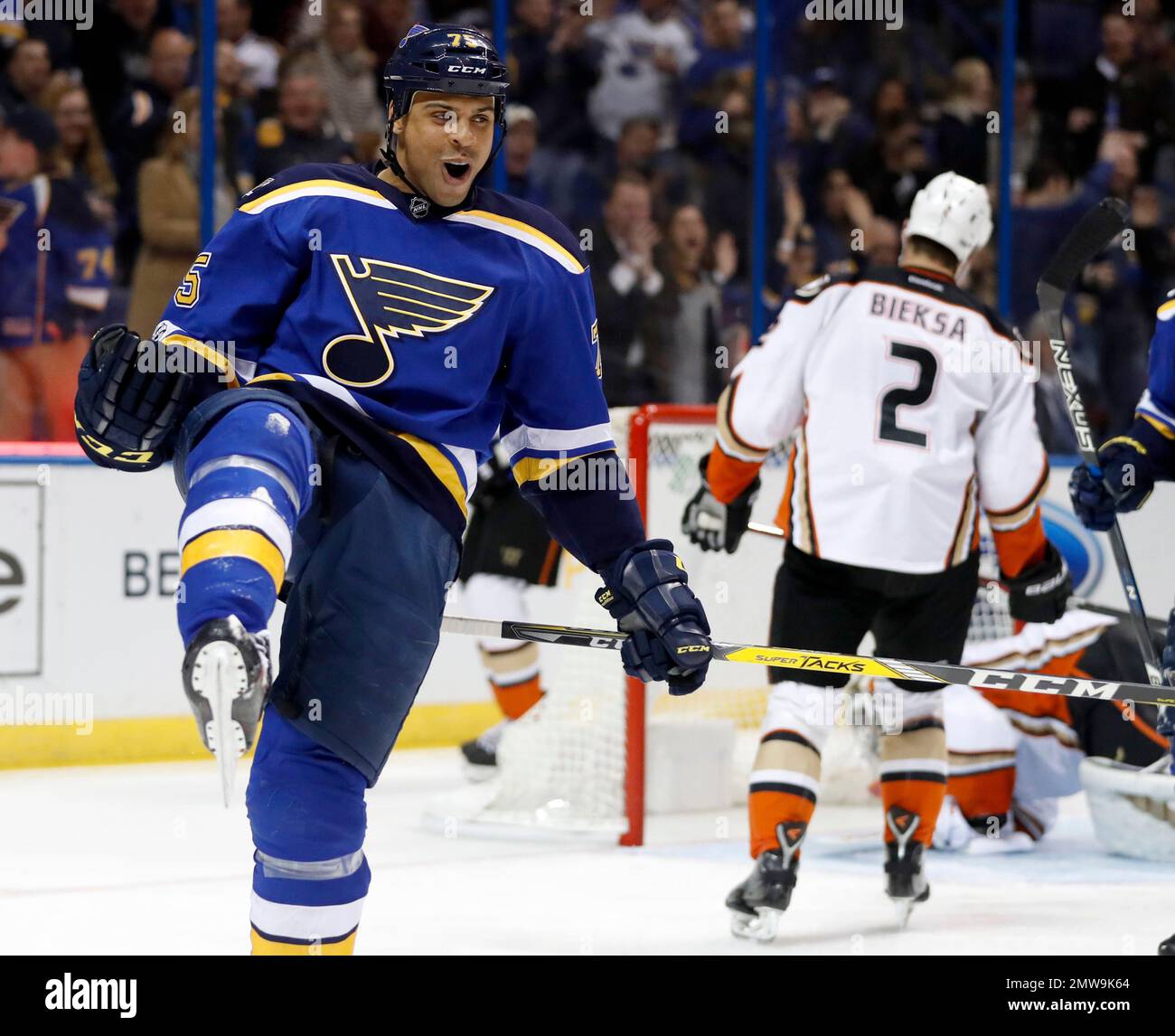 St. Louis Blues' Ryan Reaves celebrates afters scoring during the ...