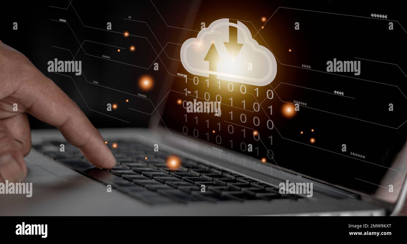 Cloud computing concept - connect to cloud. Businessman or information technologist with cloud ...