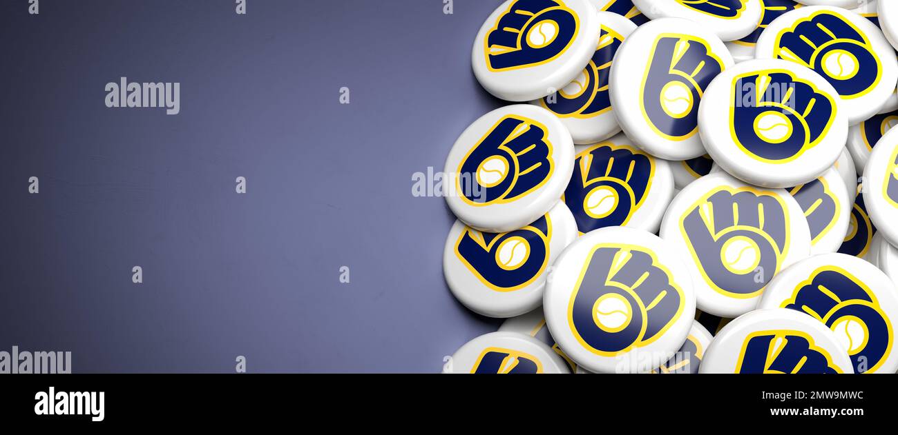 Logos of the American Major League Baseball Team Milwaukee Brewers on a ...