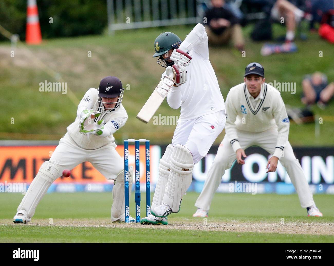 South Africa's Hashim Amla plays a shot as New Zealand's BJ Watling ...