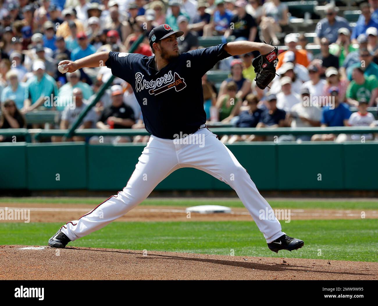 Atlanta Braves starting pitcher Aaron Blair throws in the first inning ...